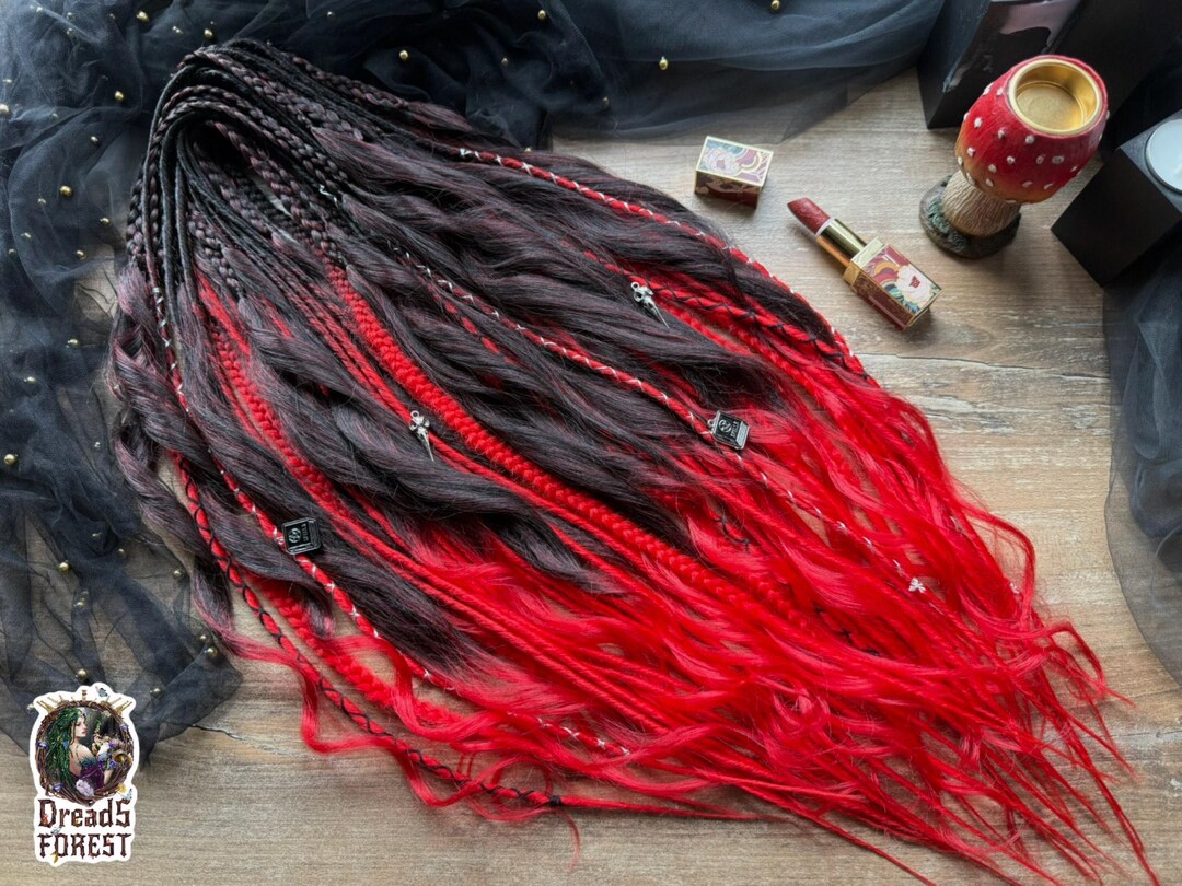 Black & Red Curly DE Dreadlock Extensions: Boho Hippie Textured Dreads ...
