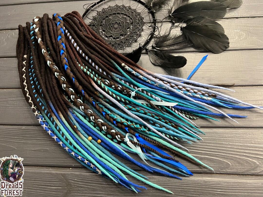 Wool Dreadlocks Ombre Shades of Brown on Blue, Sky Blue, Mint +braids ...