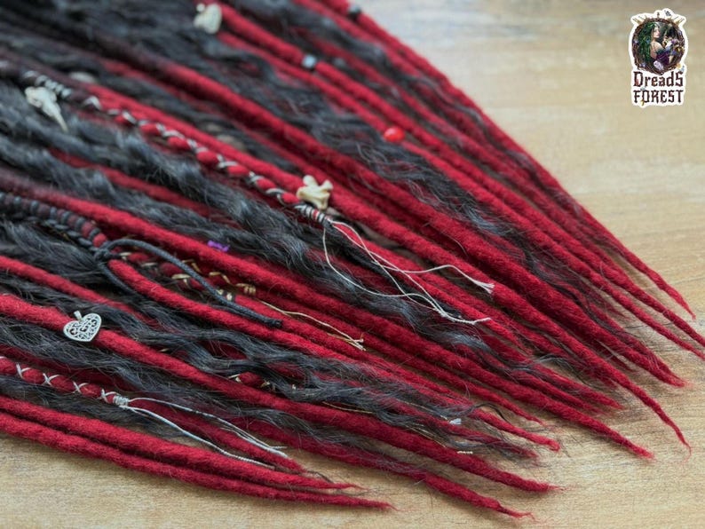 Curly Wool Dreads Ombre Black Bright Cherry Red, Gothic Alt Hair ...