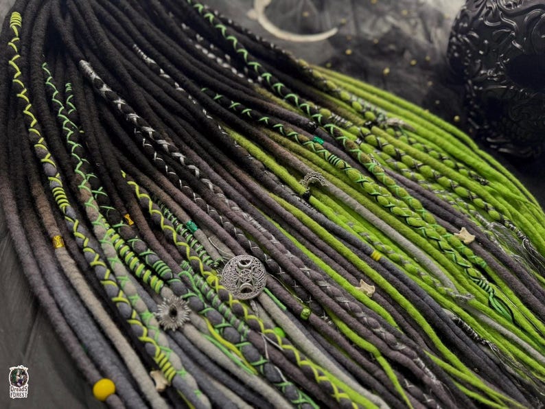Cyber Goth Wool Dreads Black Grey Lime Green, Neon Alt Merino ...