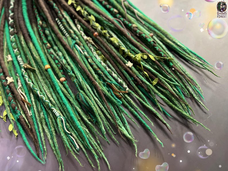 Ombre Wool Dreadlocks - Green, Brown, White With Leaf and Bead Accents ...