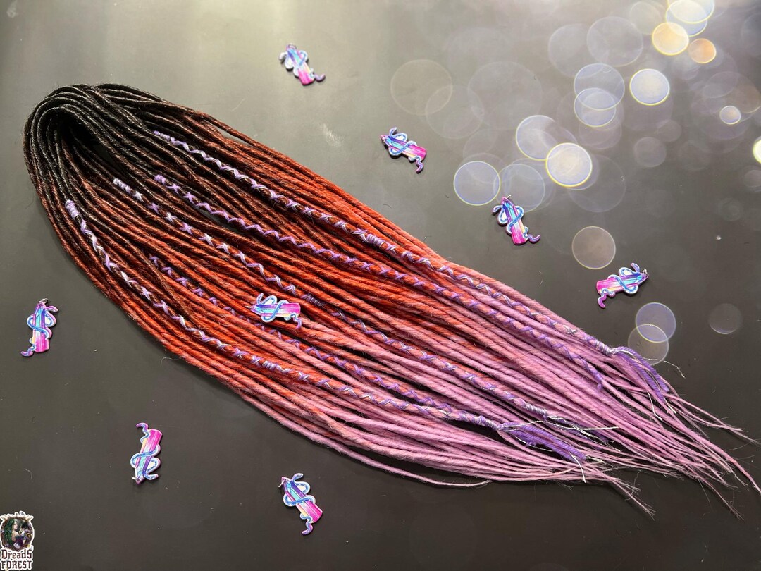 Synthetic Dreads Thin Twisted Ombre Black Red Brown Violet Bead Pendant ...