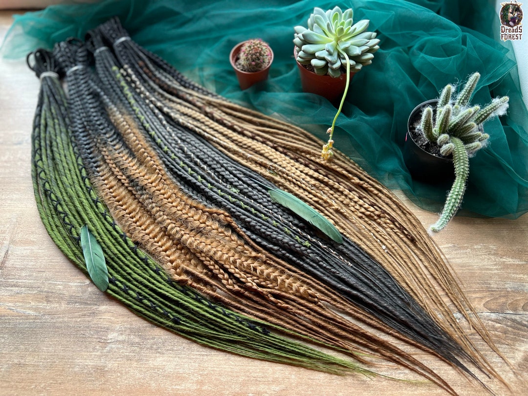 Synthetic Dreadlocks Thin Twisted + Fistail Braids Ombre Black-dark ...