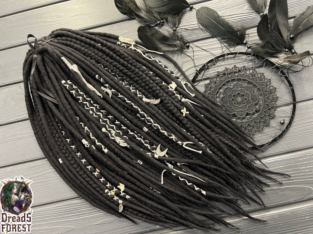 Dreadlocks + Braids Black Solid + X-cross Silver Thread + Free Metal ...