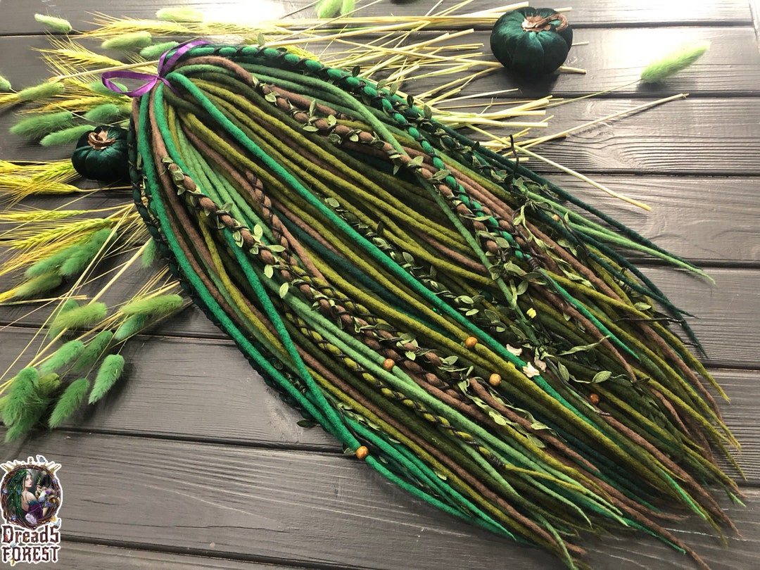 Wool Dreadlocks Solid Mix of Green Shades + Light Brown Boho Viking ...