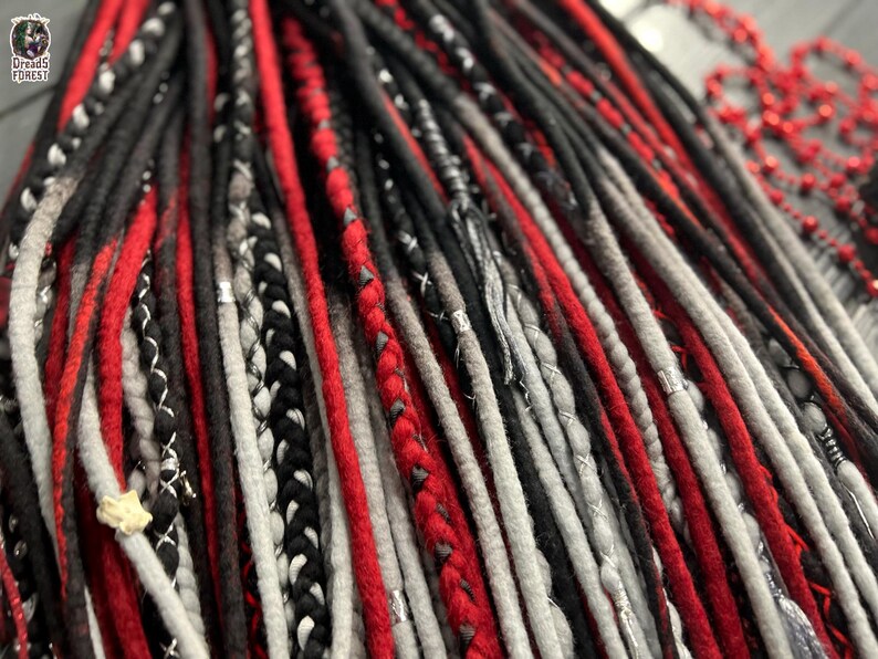 Merino Wool Dreadlocks: Ombre Black, Grey, Red - Handmade Braids - Etsy