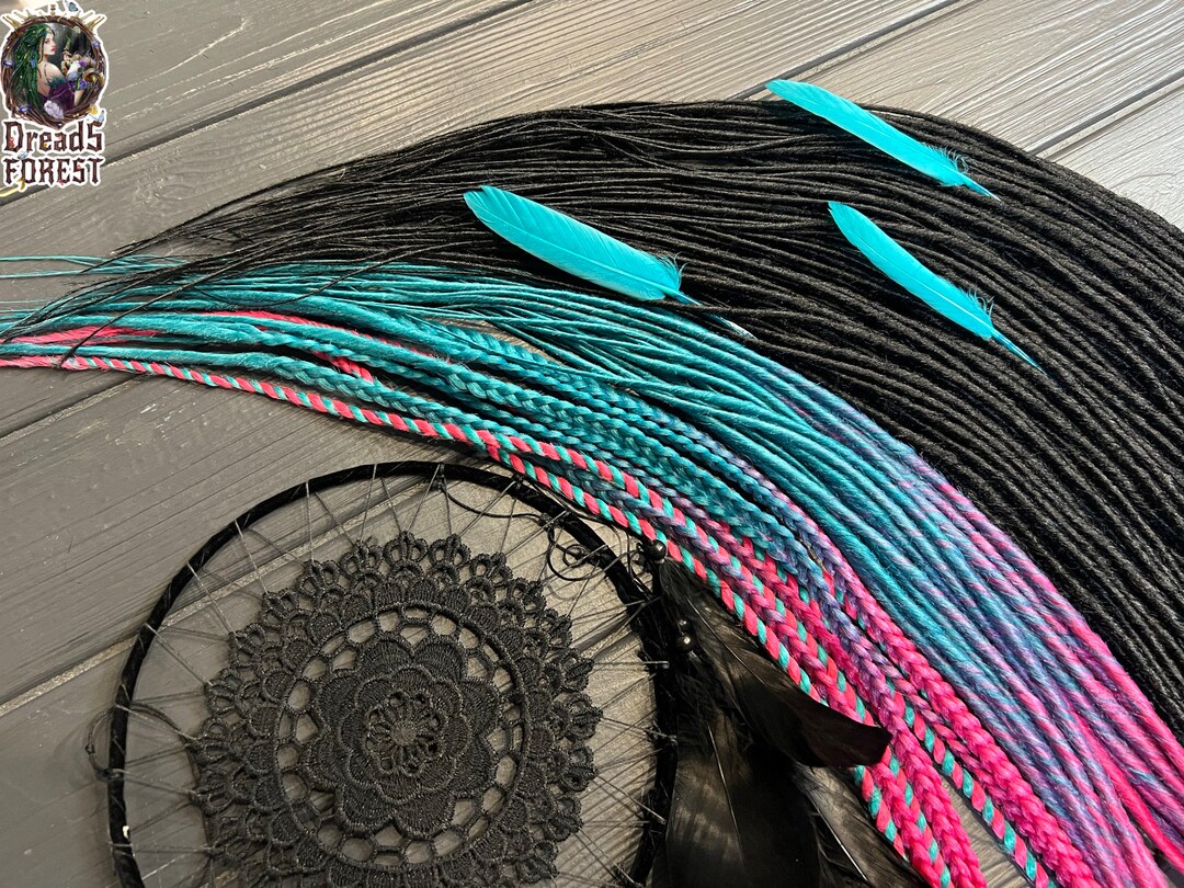 Black & Ombre Raspberry Turquoise Dreads: Twisted Boho Hair Extensions ...