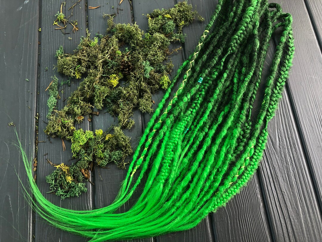 Natural Look Synthetic Double Ended Dark Green to Bright Green Ombre ...