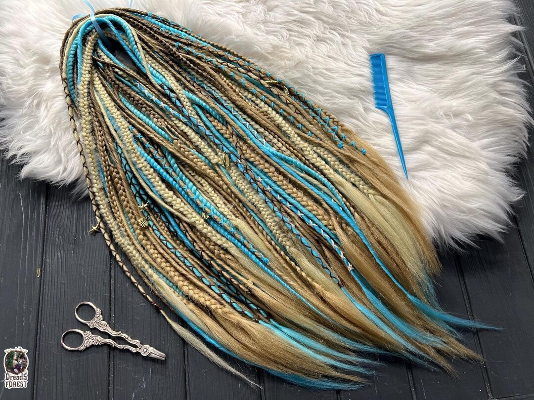 Synthetic Dreadlock Extensions: Blonde and Blue Braided Hair - Double ...