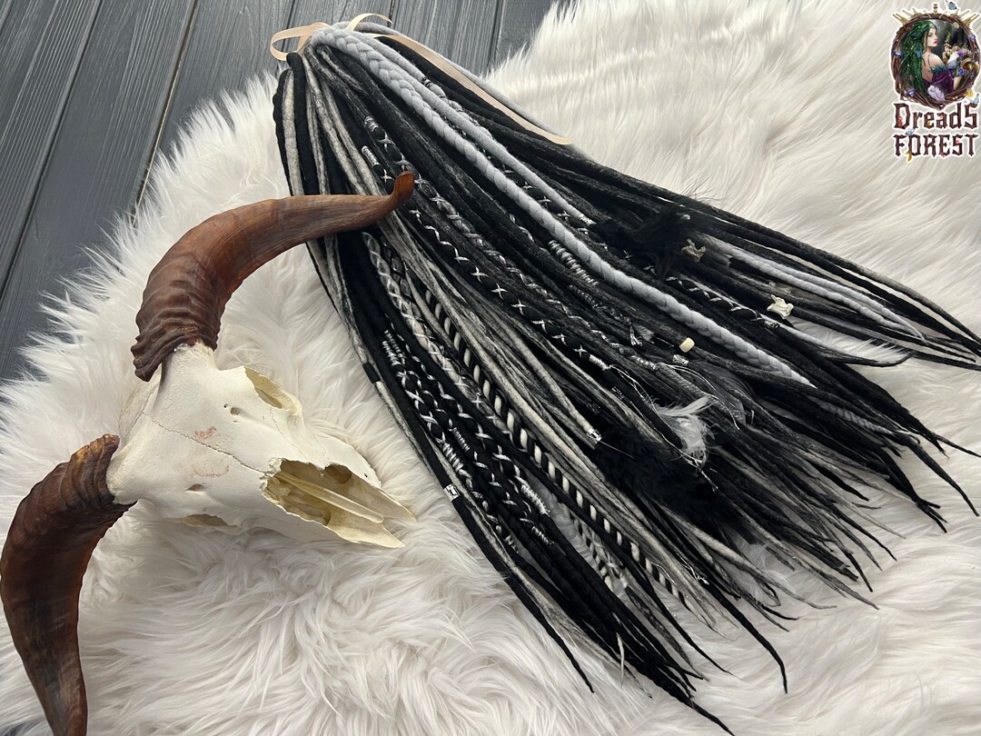 Boho Viking Merino Wool Dreadlocks, Black & Grey Blend (handmade Felted ...