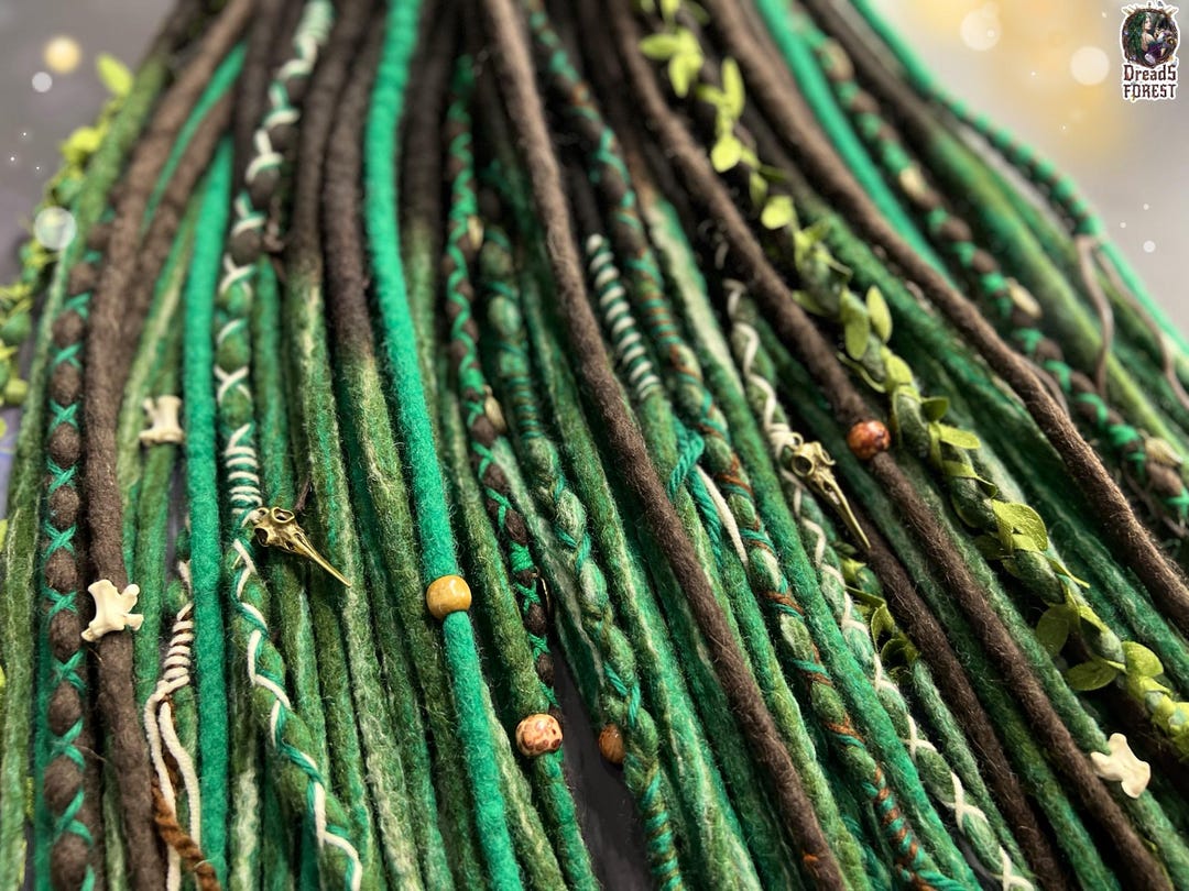 Ombre Wool Dreadlocks - Green, Brown, White With Leaf and Bead Accents ...