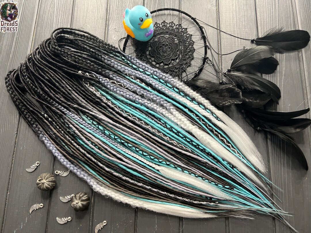 Synthetic Dreads Thin Twisted + Fishtail Braids Black, Black-dark Gray ...