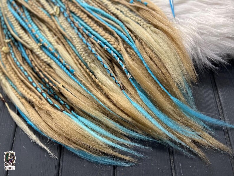 Synthetic Dreadlock Extensions: Blonde and Blue Braided Hair - Double ...