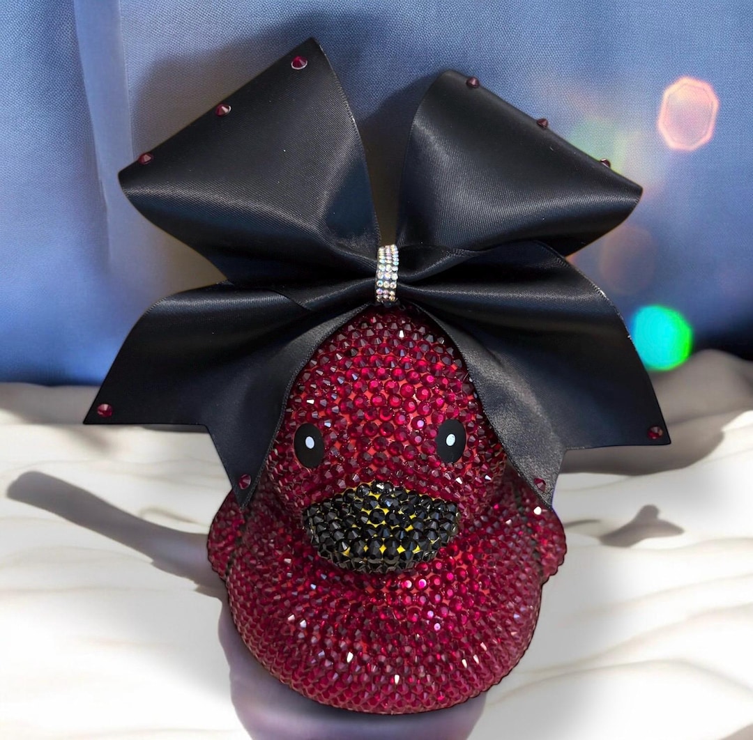 Red/black Rhinestone Rubber Duck With Bow-bling Duck-cheer Lucky Duck ...