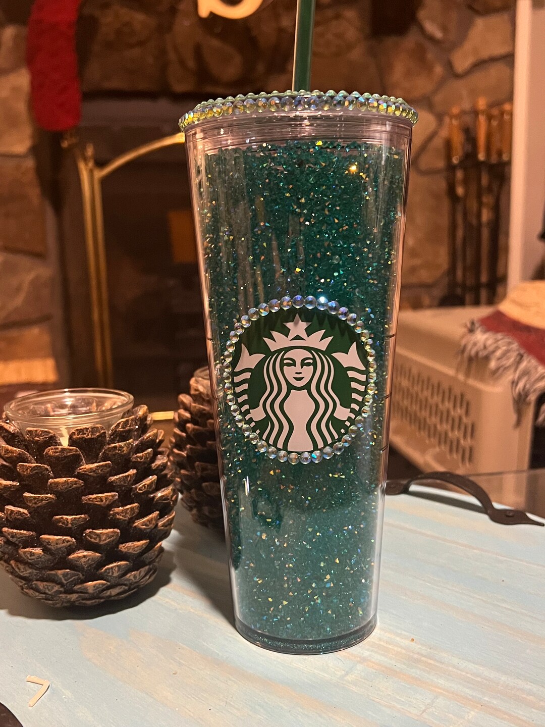 Starbucks Rhinestone Filled Tumbler-teal - Etsy