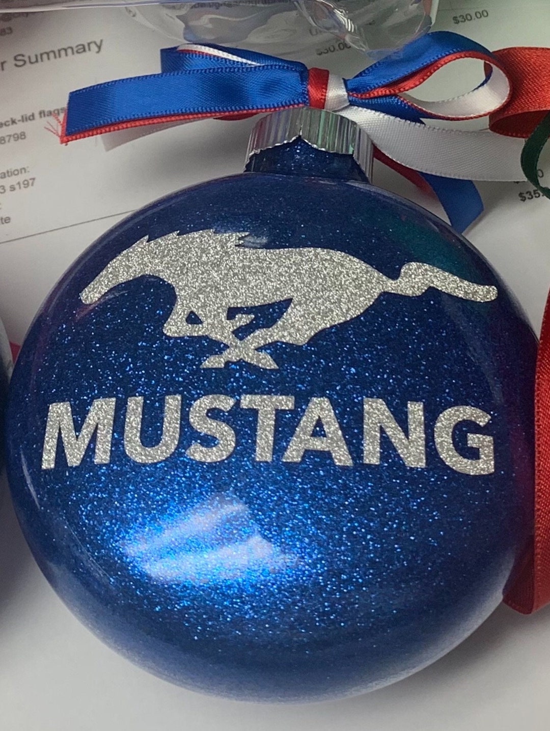 Mustang Ornament-blue Glitter-silver Lettering and Logo-customizable ...