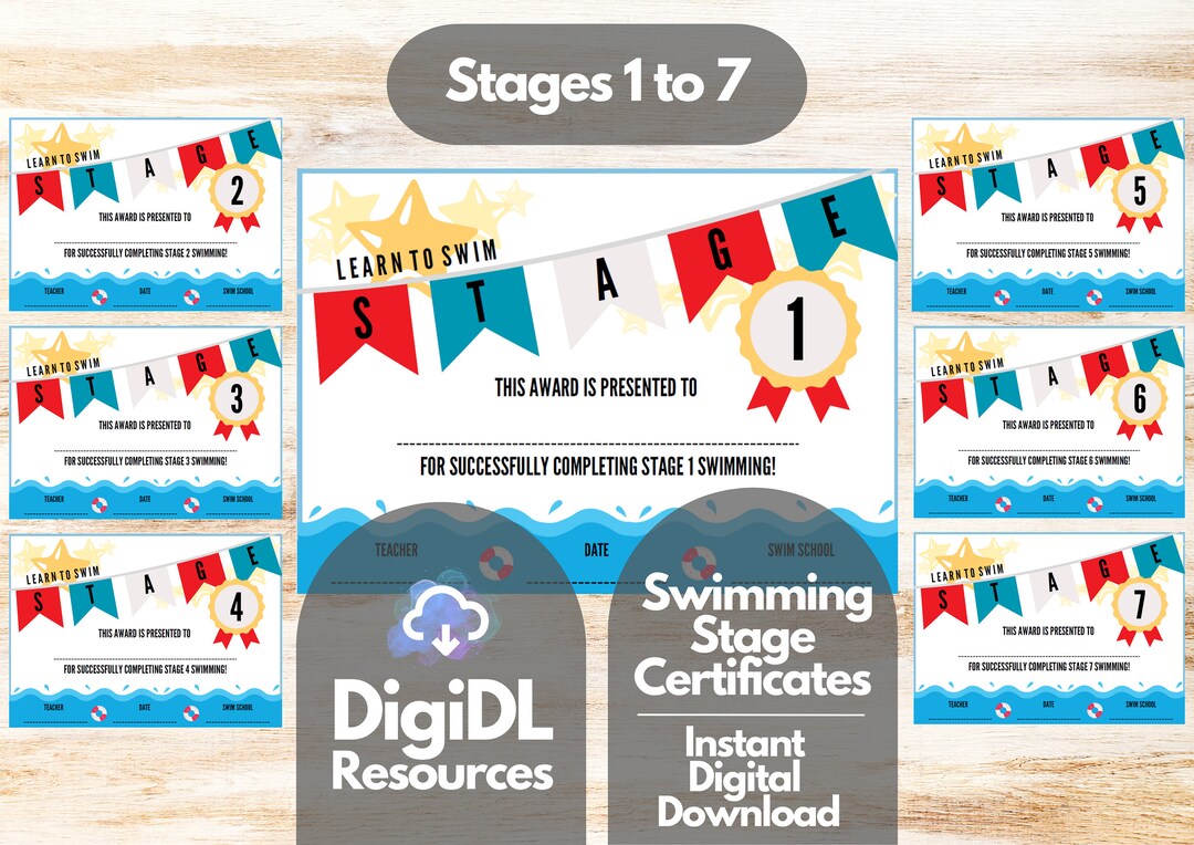 Printable Swim Lesson Certificate, Stage 1 to 7 Swimming, Swimming ...