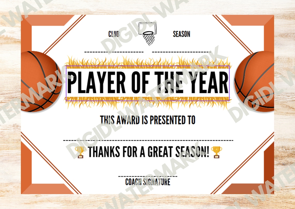 Printable A4 Basketball SEASON Award Certificate, 50x End of Season ...