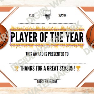 Printable A4 Basketball SEASON Award Certificate, 50x End of Season ...