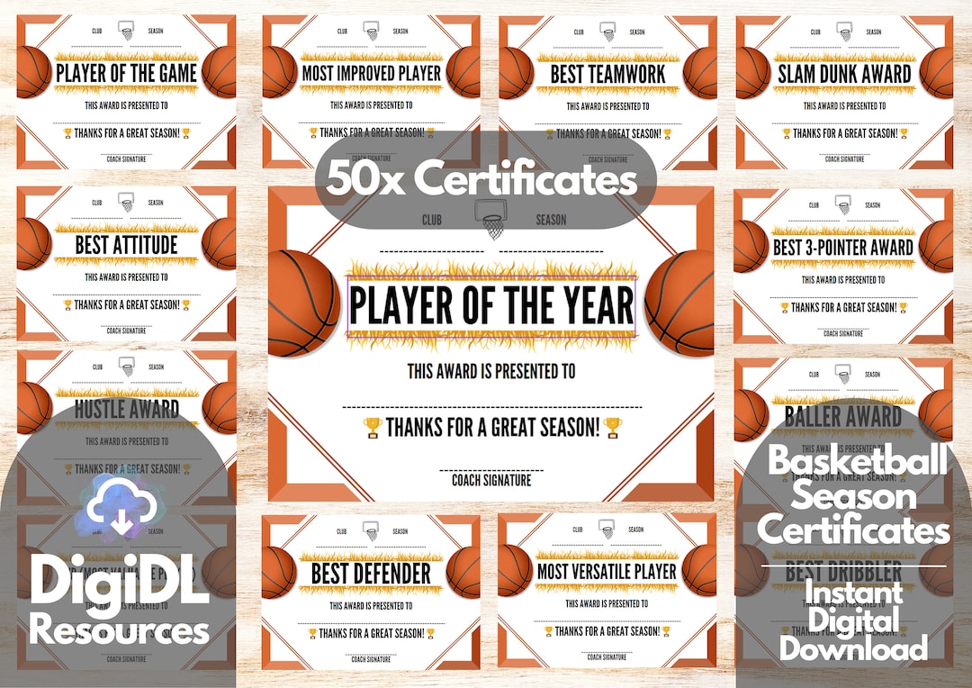 Printable A4 Basketball SEASON Award Certificate, 50x End of Season ...