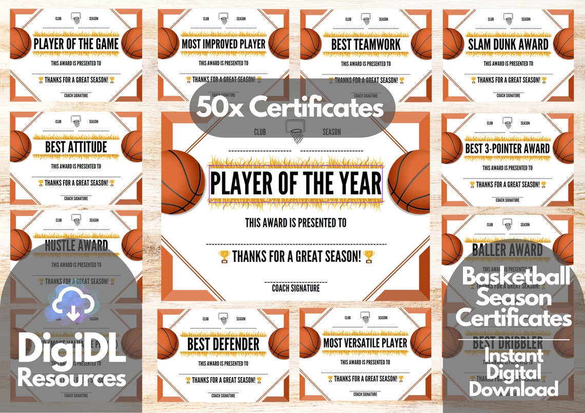 Printable A4 Basketball SEASON Award Certificate, 50x End of Season ...