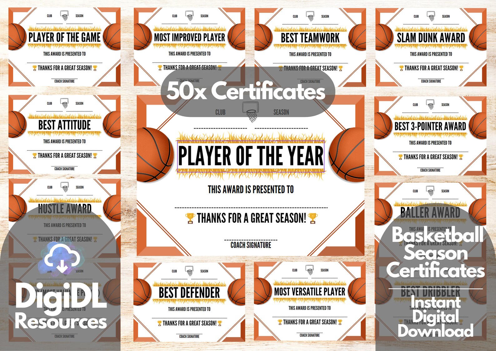 Printable A4 Basketball SEASON Award Certificate, 50x End of Season ...