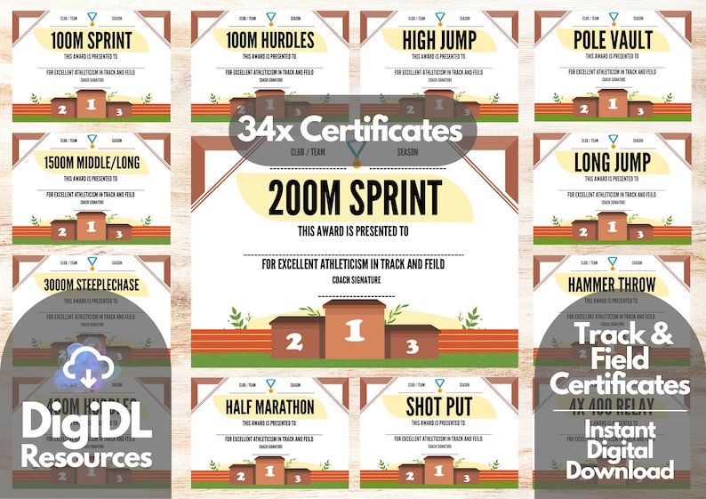 Track and Field Award Certificates, Award Ceremony Certificates ...