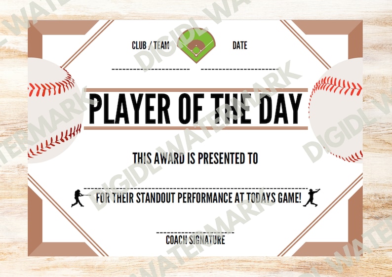 Printable A4 Baseball / Little League Game Day Award Certificates, 20x ...