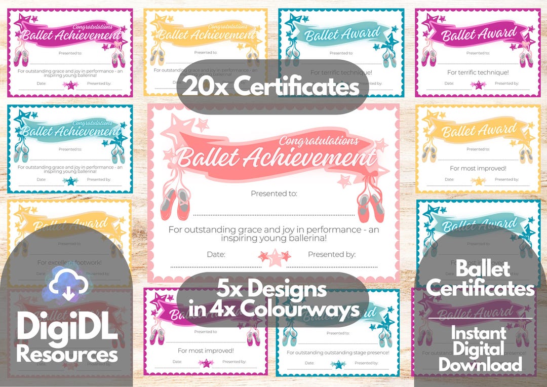 Ballet Certificate, INSTANT DOWNLOAD, Ballet Award, Ballet Printable ...