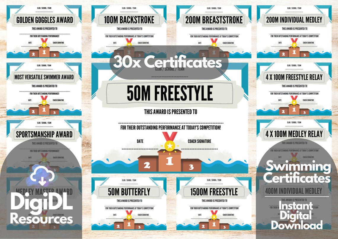 Printable Swimming Award Certificates, Swim Certificate, Swimming ...