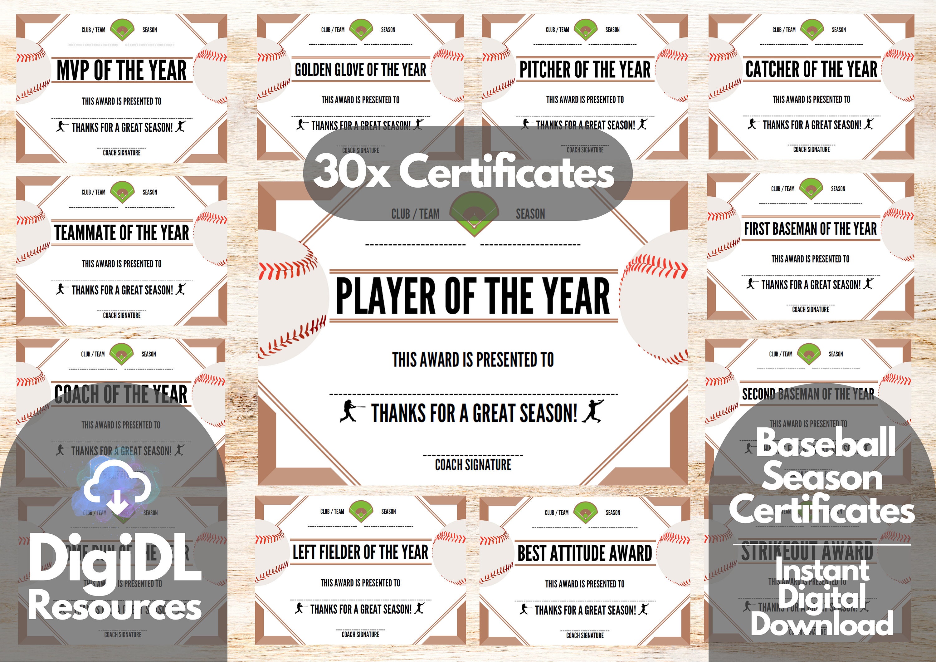 Printable A4 Baseball SEASON Award Certificate, Little League Certificate, 30x End of Season ...