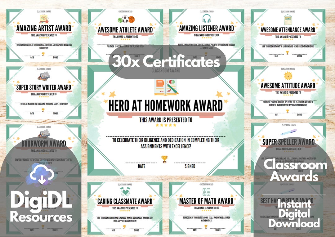 Printable Classroom Award, 30x A4 Classroom Certificate, School Award ...