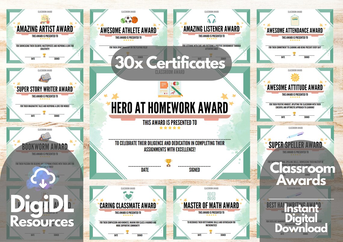Printable Classroom Award, 30x A4 Classroom Certificate, School Award ...