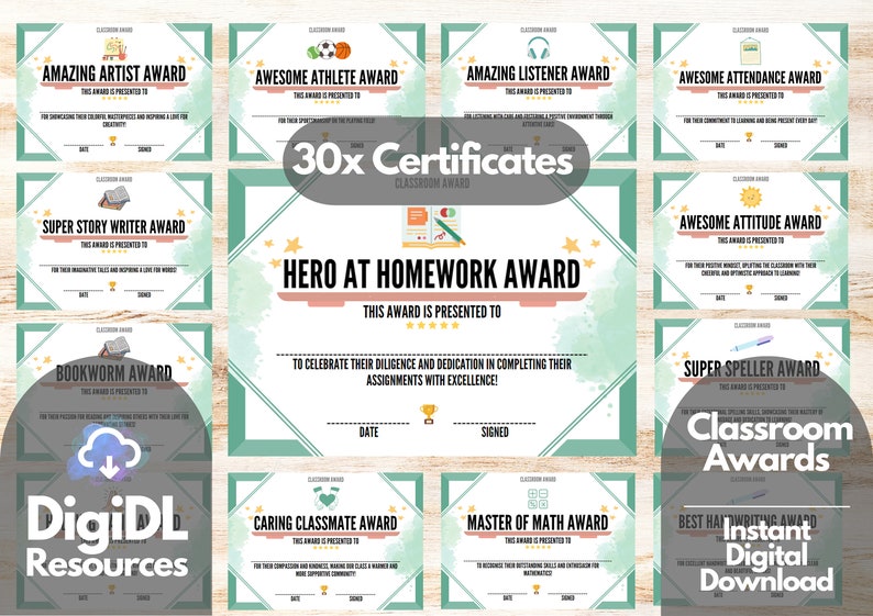 Printable Classroom Award, 30x A4 Classroom Certificate, School Award ...