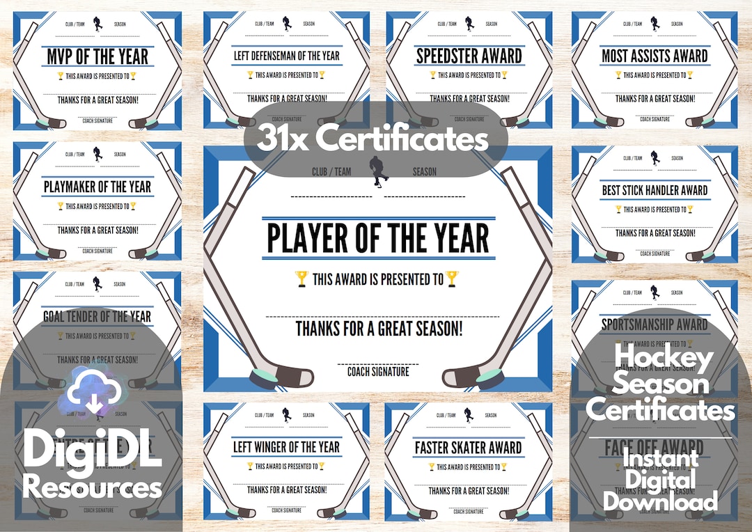 Hockey Award Season Certificates, Hockey Award Ceremony Certificates ...