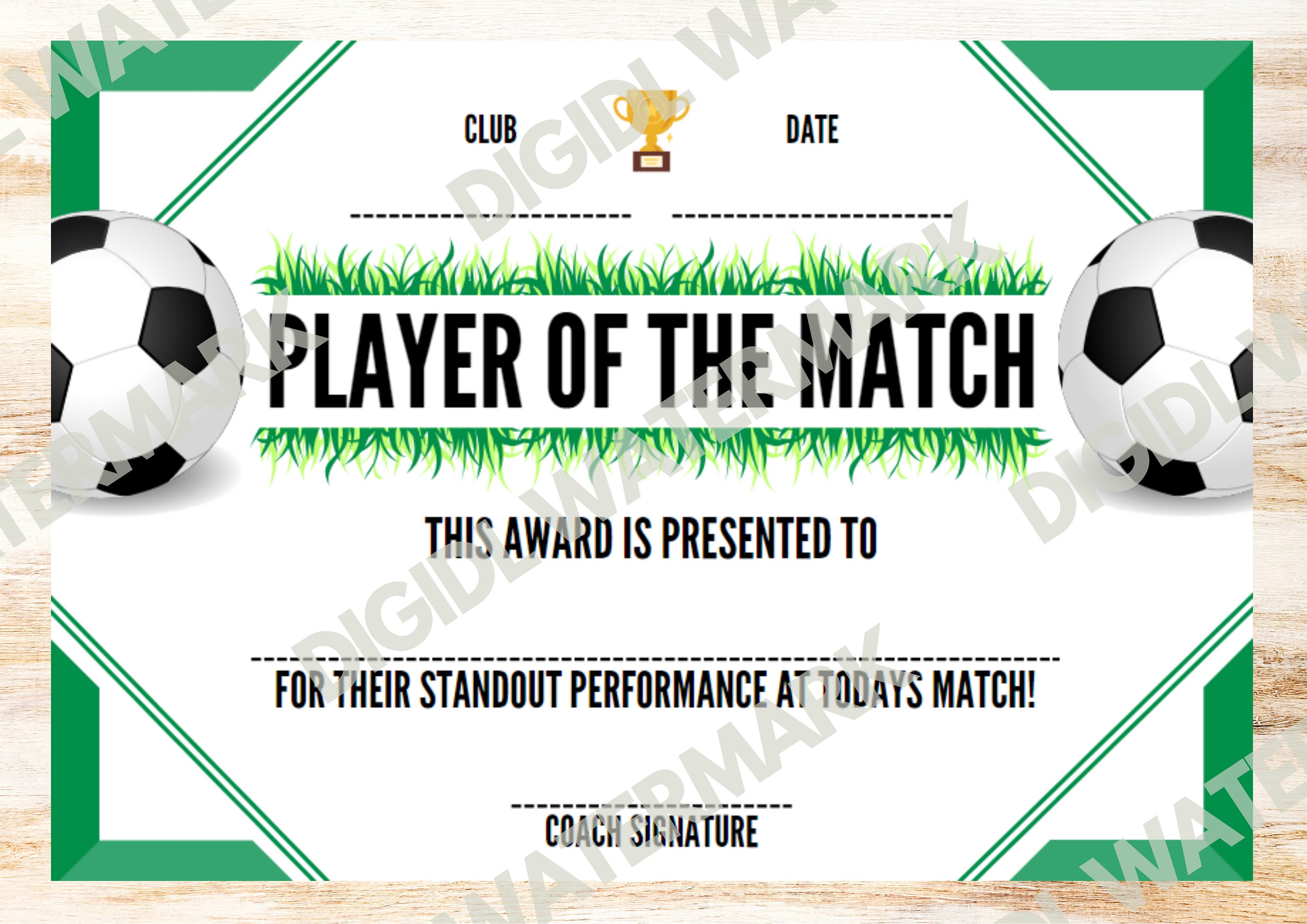 Printable Football or Soccer GAME DAY Match Certificates, 20x A4 ...