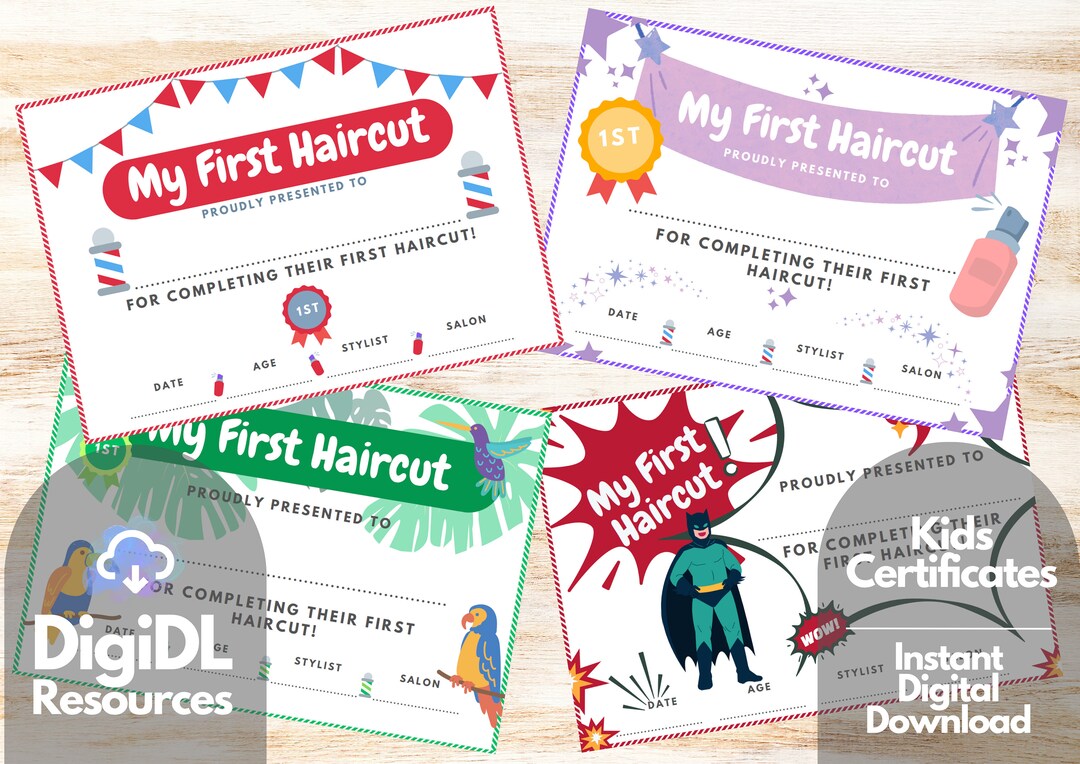 Printable My First Haircut Certificate, Award, Sign, 4 Designs ...
