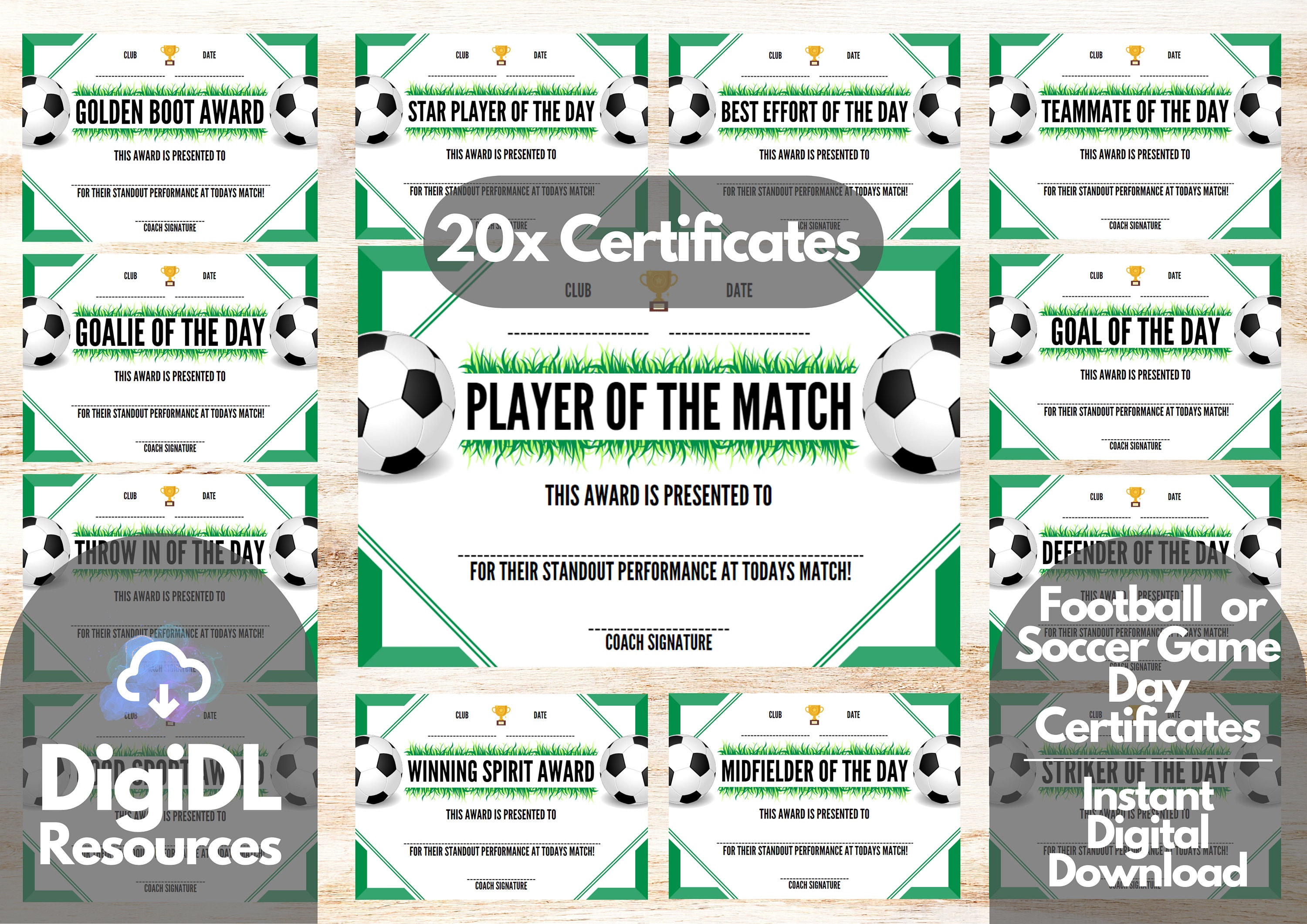 Printable Football or Soccer GAME DAY Match Certificates, 20x A4 ...