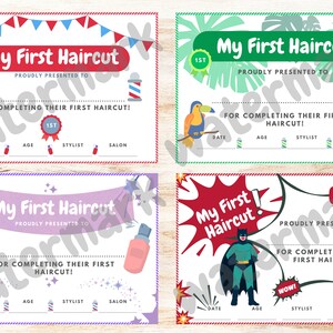 Printable My First Haircut Certificate, Award, Sign, 4 Designs ...