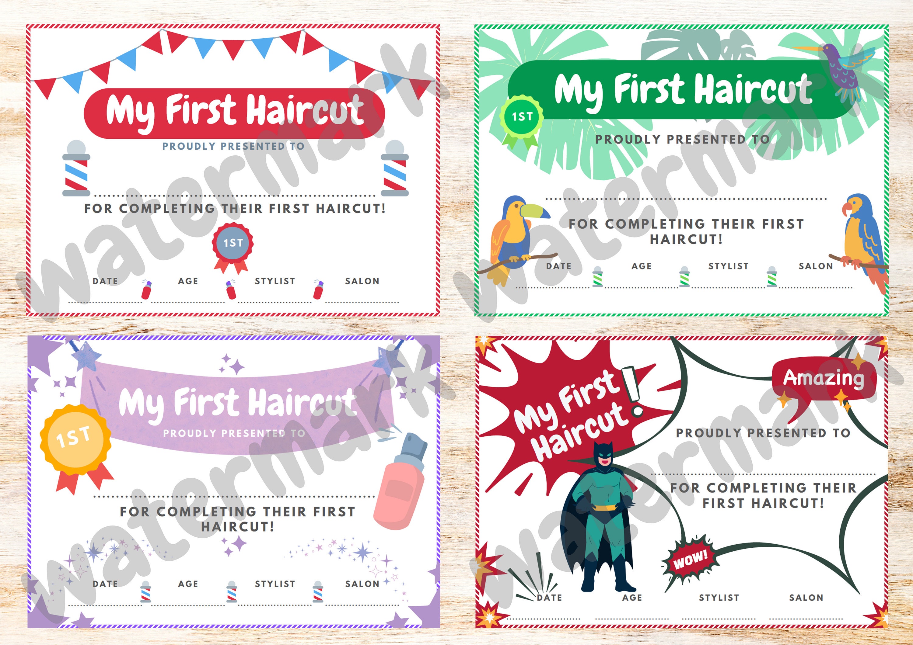 Printable My First Haircut Certificate, Award, Sign, 4 Designs ...