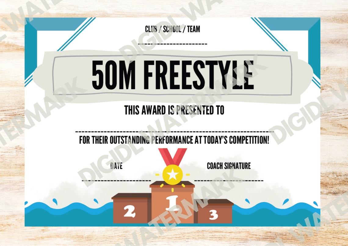 Printable Swimming Award Certificates, Swim Certificate, Swimming ...