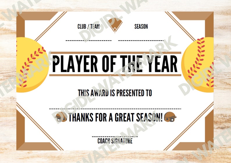 Softball Award Certificates, Award Ceremony Certificates, End of Season ...