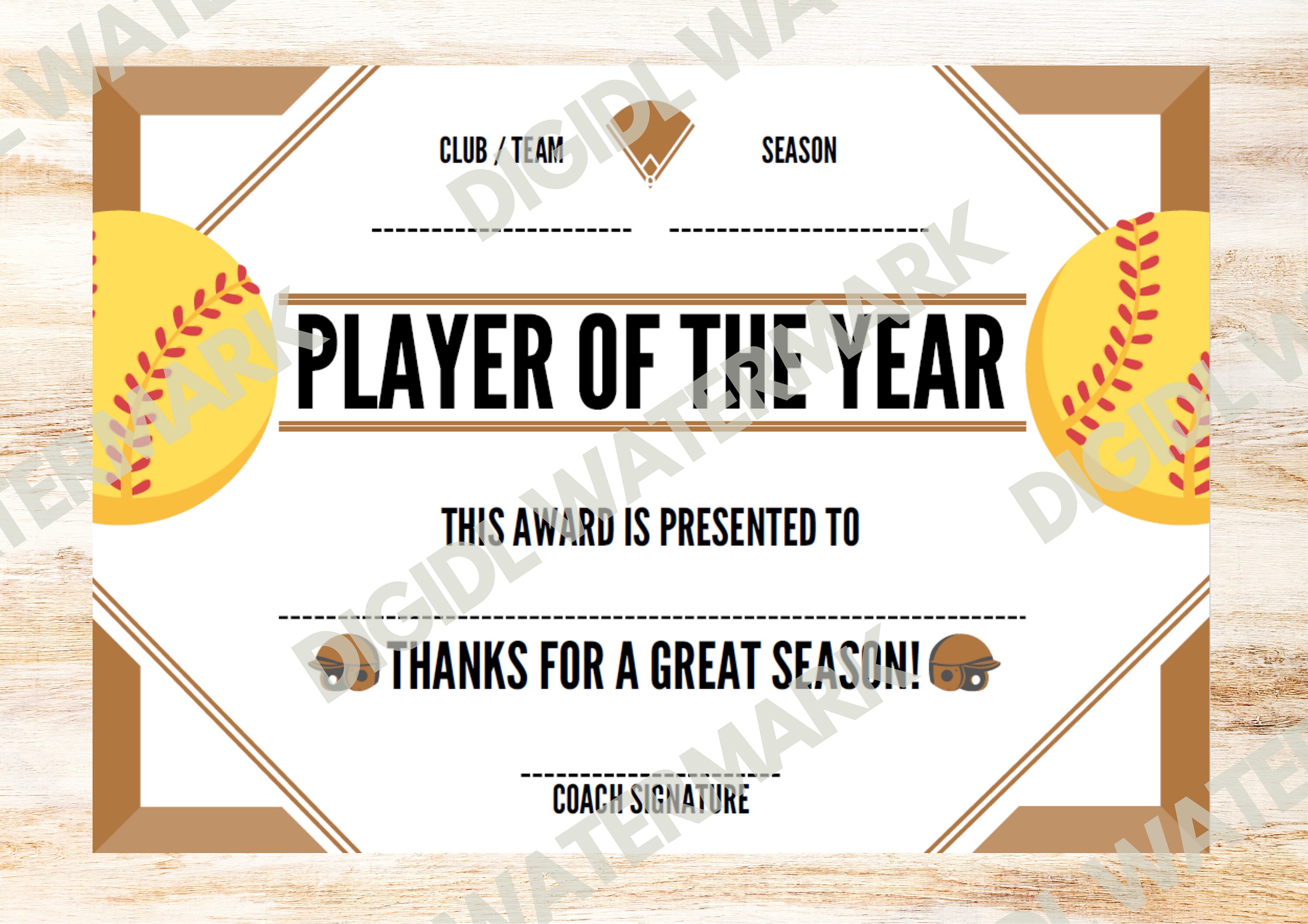Softball Award Certificates, Award Ceremony Certificates, End of Season ...
