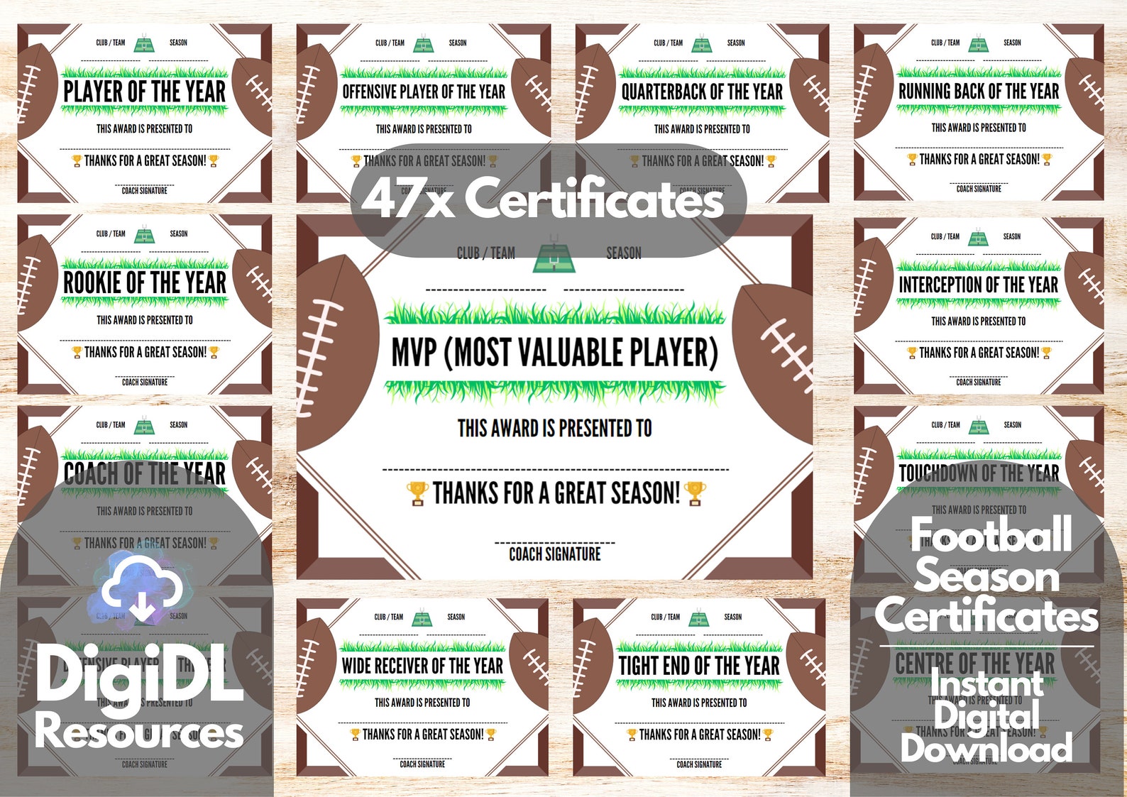 Printable Football SEASON Awards, 45x Football Awards, American ...