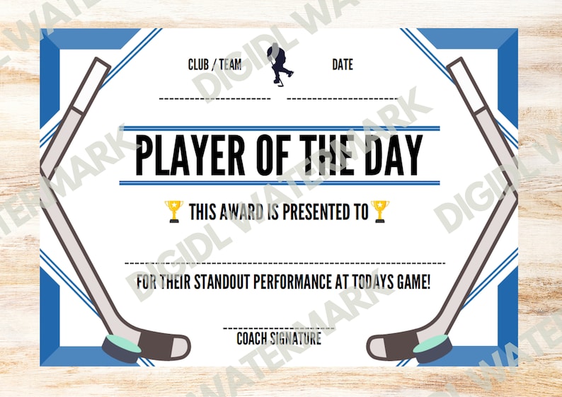 Hockey Award Game Day Certificates, Hockey Award Ceremony Certificates ...