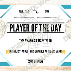 Printable A4 Volleyball GAME DAY Award Certificate, 16x Game Day ...