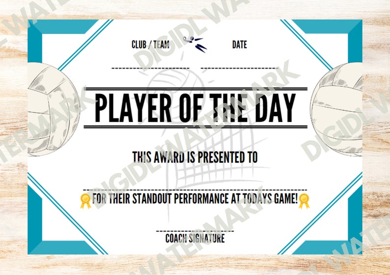 Printable A4 Volleyball GAME DAY Award Certificate, 16x Game Day ...