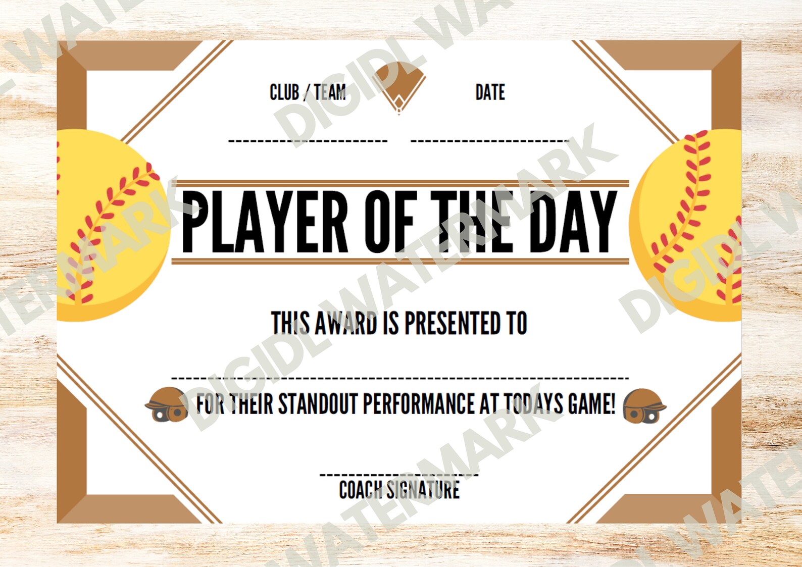 Softball Game Award Certificates, Award Ceremony Certificates, Game Day ...