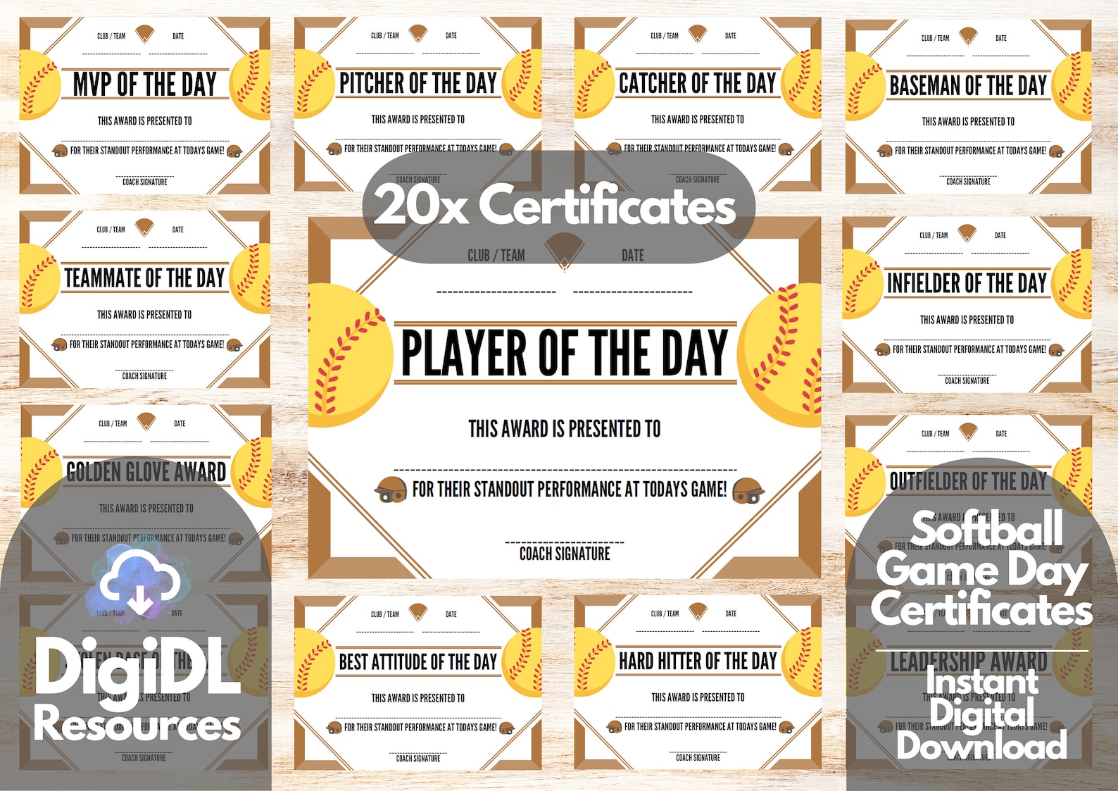 Softball Game Award Certificates, Award Ceremony Certificates, Game Day ...
