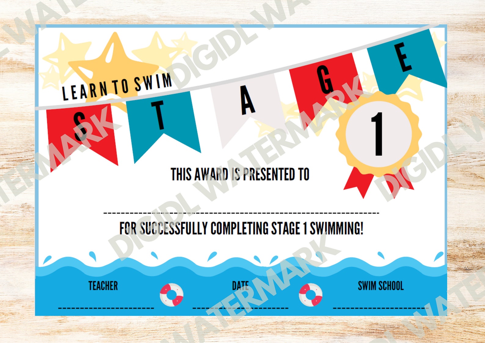 Printable Swim Lesson Certificate, Stage 1 to 7 Swimming, Swimming ...